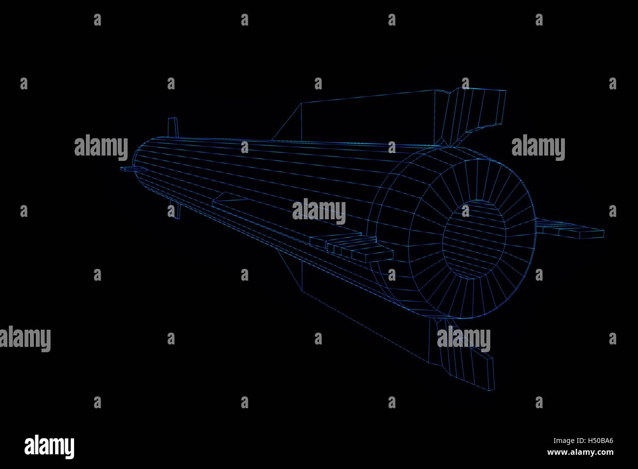 Rocket in Hologram Wireframe Style. Nice 3D Rendering Stock Photo - Alamy