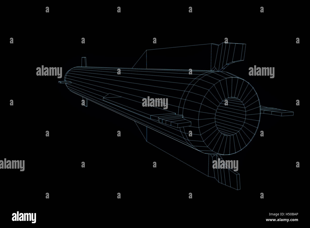 Rocket in Hologram Wireframe Style. Nice 3D Rendering Stock Photo - Alamy