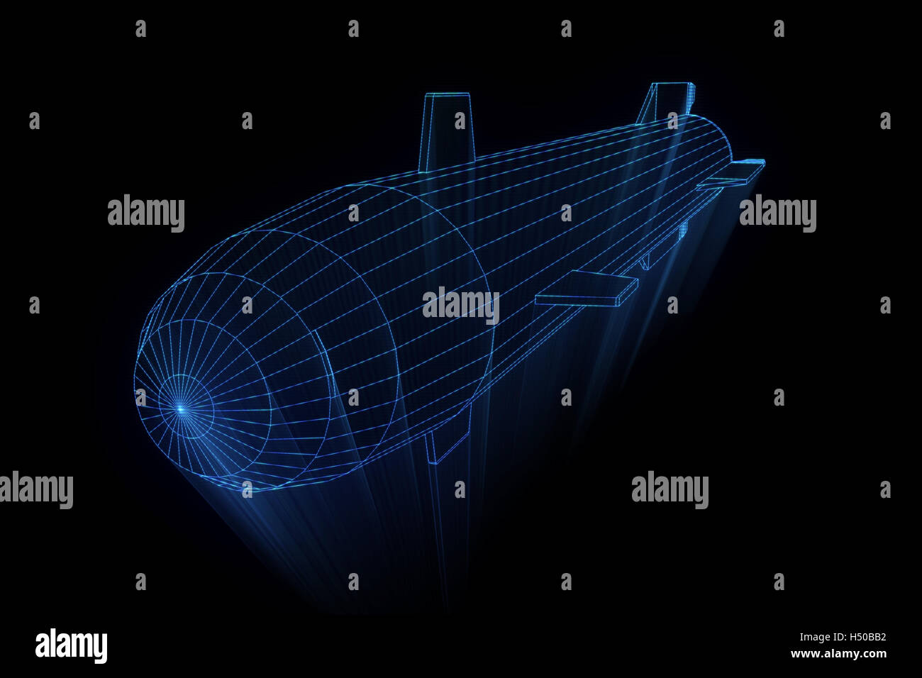 Rocket in Hologram Wireframe Style. Nice 3D Rendering Stock Photo - Alamy