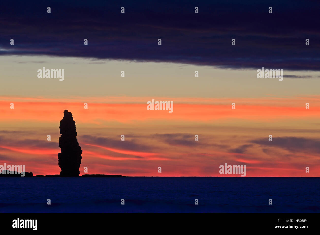 Am Buachaille sea stack at sunset from Sandwood Bay Sutherland Scotland ...