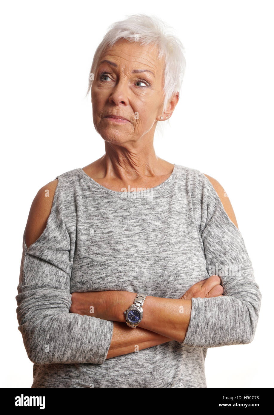 Old Lady Arms Folded Not Smiling High Resolution Stock Photography and ...