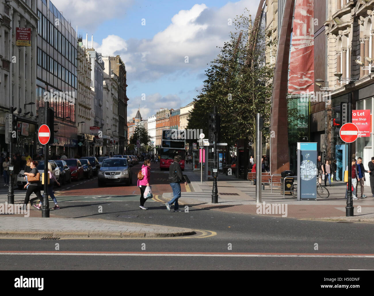 Looking down Donegall Place in Belfast from the City Hall towards Royal ...