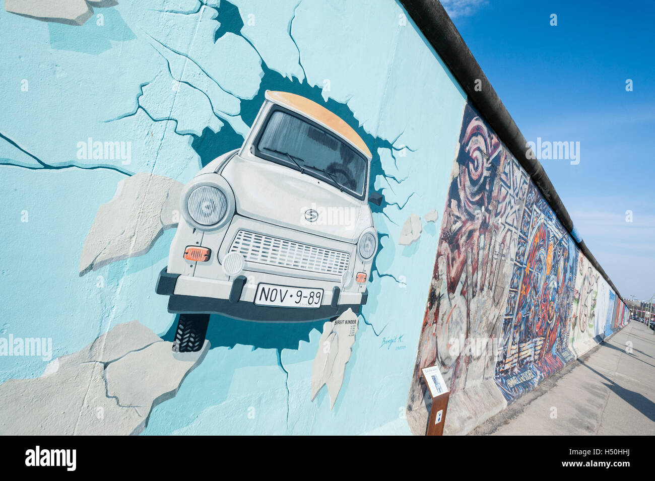 Painting of Trabant car breaking through wall at East Side Gallery at ...