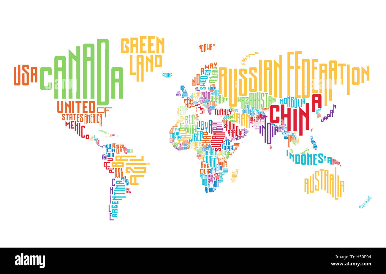 World map made of typographic country names Stock Photo - Alamy
