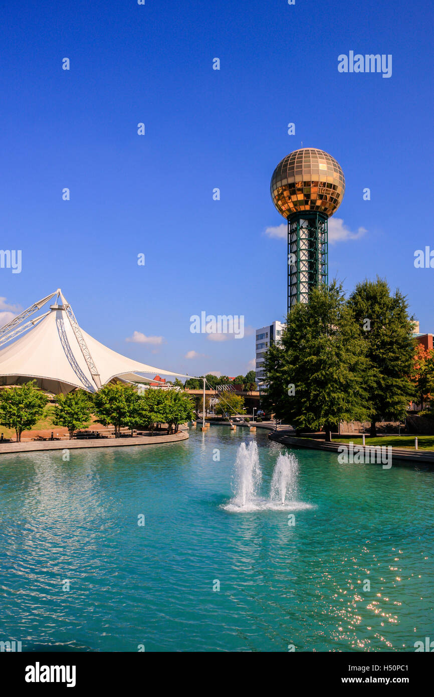 The sunsphere overshadows the 1982 World's Fair Park in Knoxville, TN ...