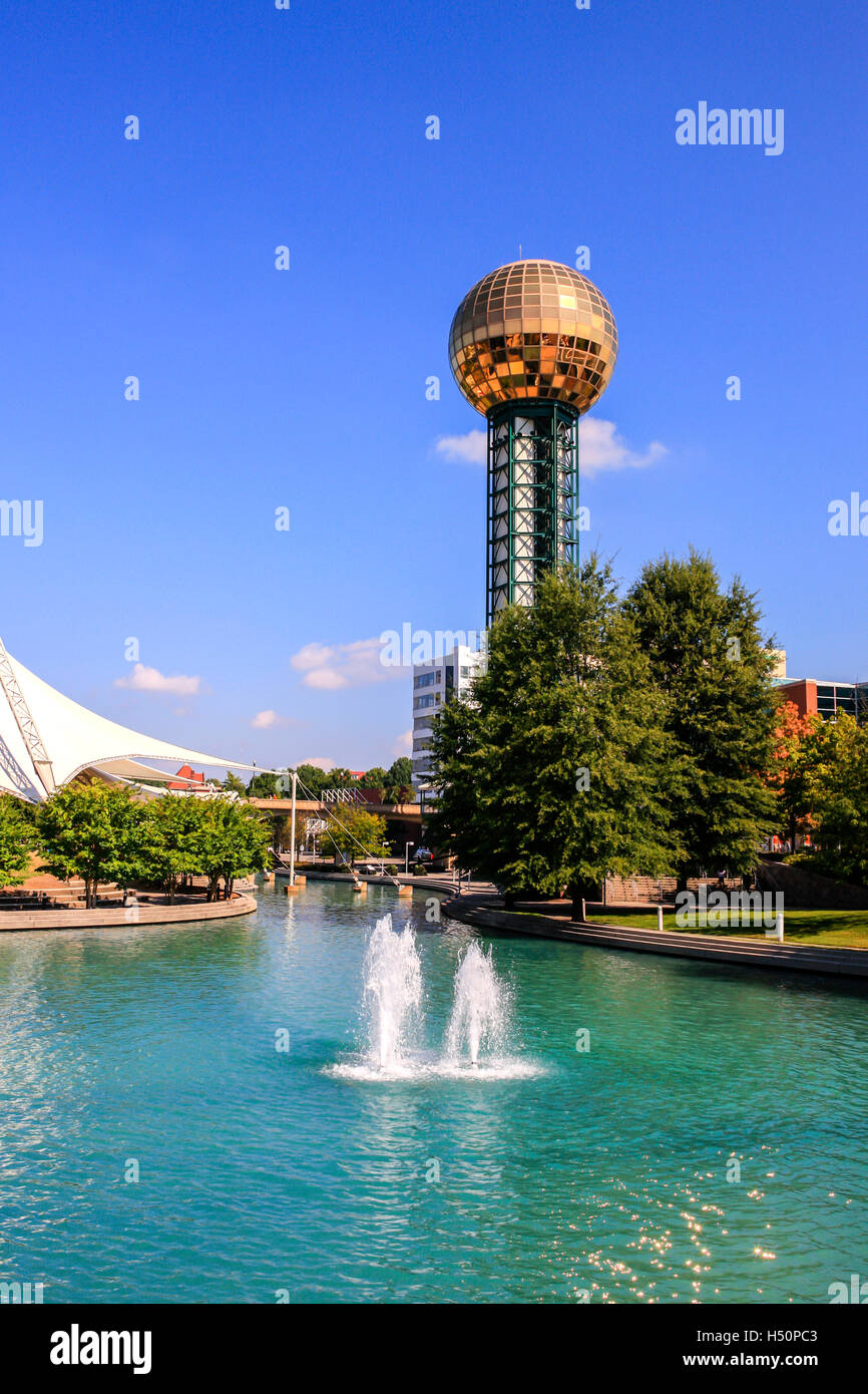 The sunsphere overshadows the 1982 World's Fair Park in Knoxville, TN ...