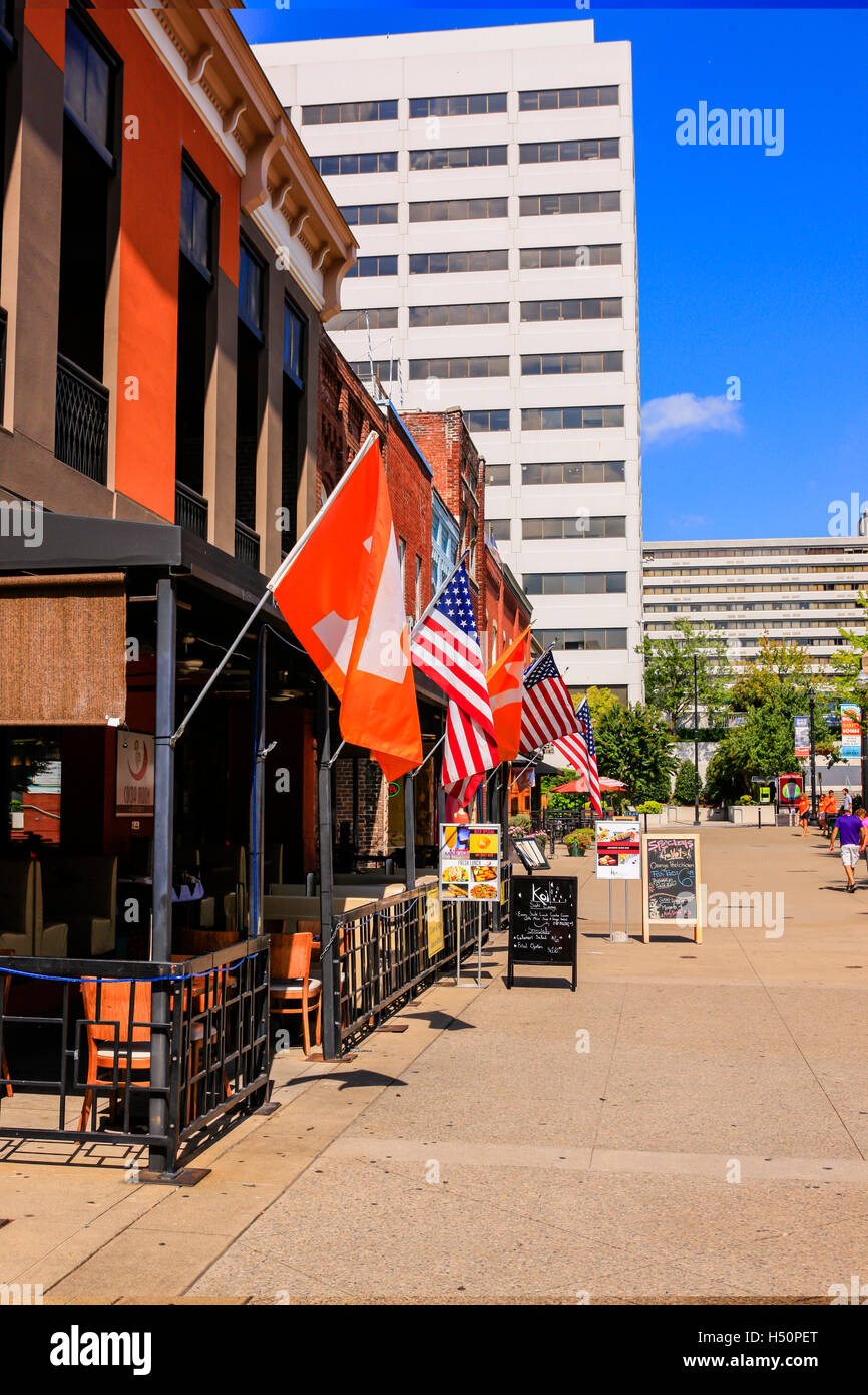 University of Tennessee and U.S. flags outside a bar in Market Square ...