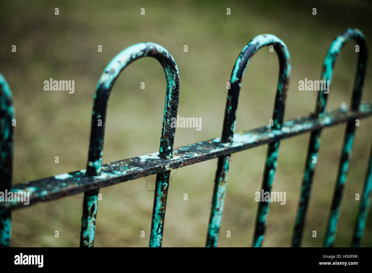 An old rusting green fence shot with shallow depth of field Stock Photo ...