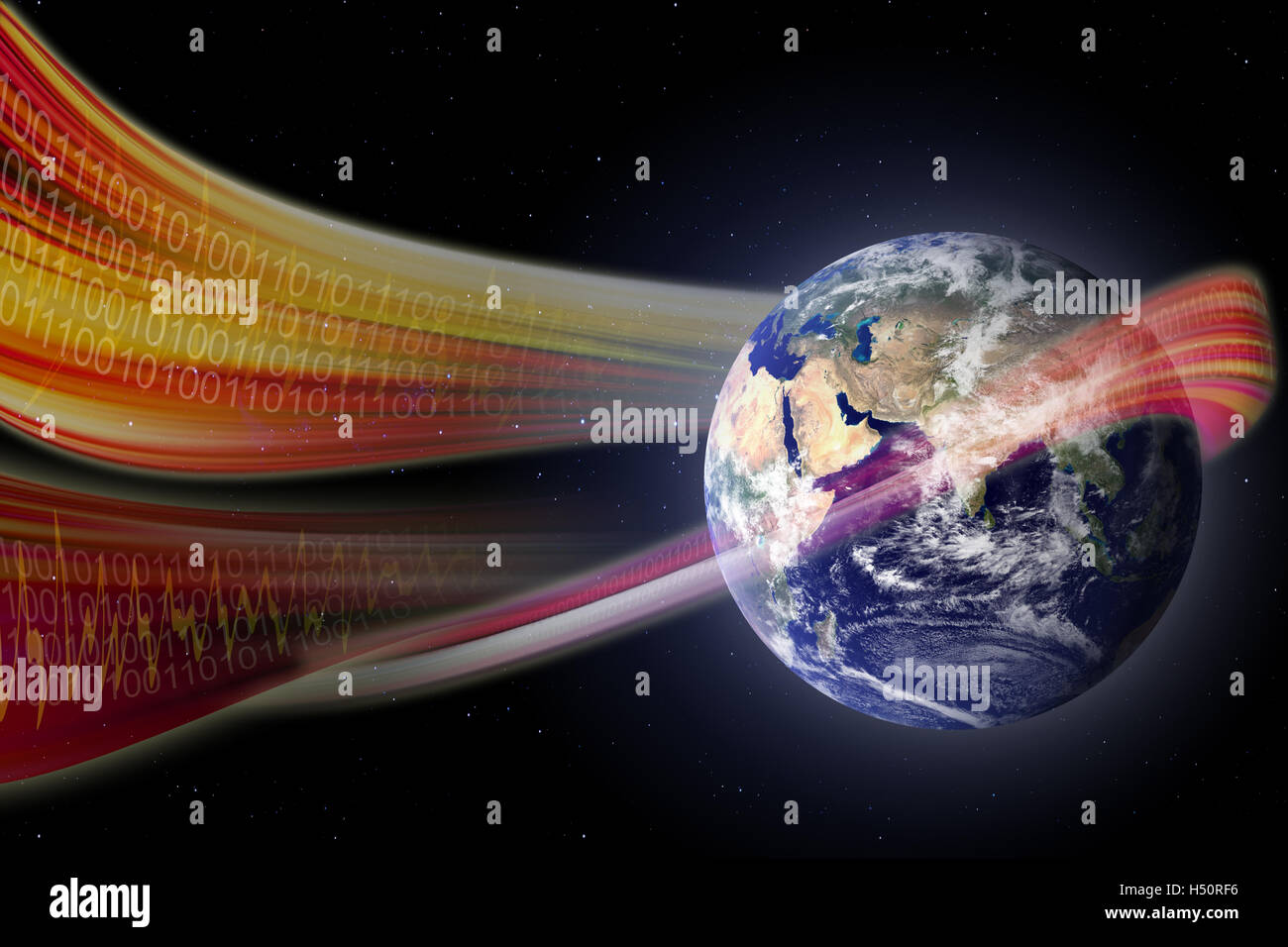 Concept of technology waves sweeping the earth. Source of blue earth ...