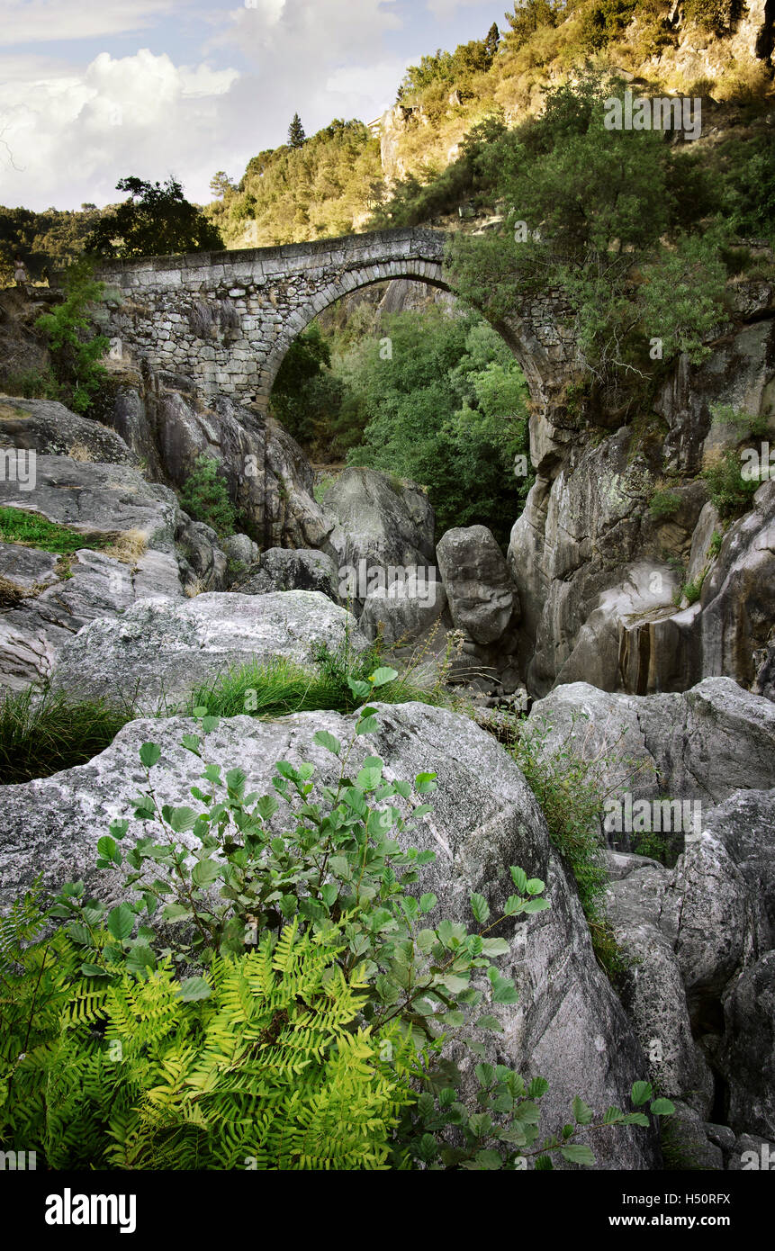 Portuguese countryside landscape with an ancient roman bridge Stock ...