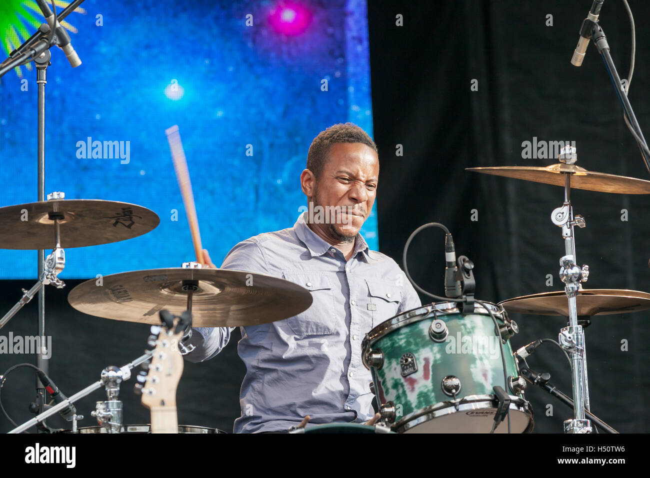 Drummer Darian Gray of Booker T Jones Band at the Okeechobee Music and ...