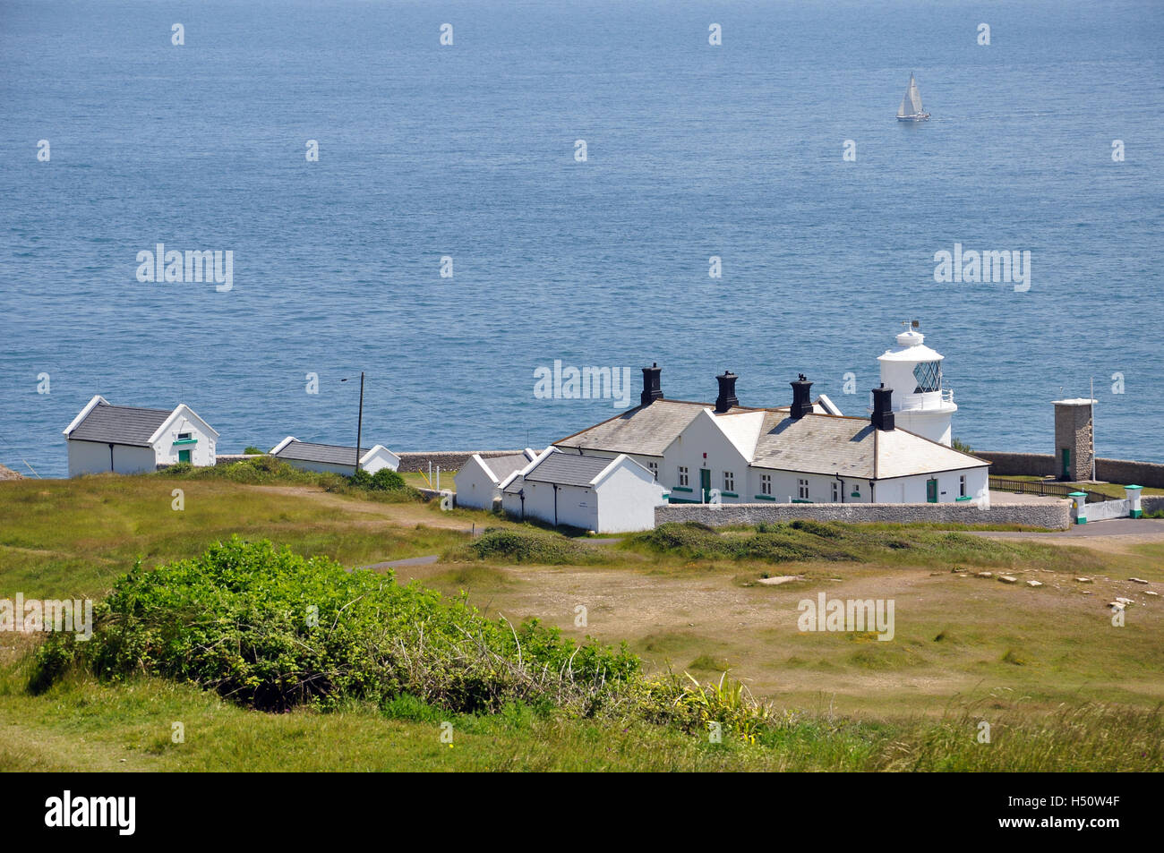 Seascape view of Anvil Point Lighthouse at Durlston Country Park, Isle ...