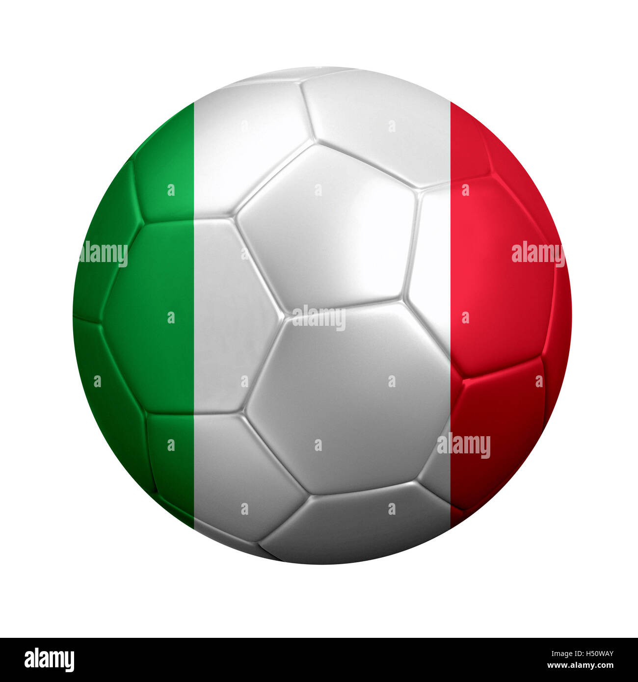 3D rendering of soccer ball wrapped in Italy's national flag. Isolated ...