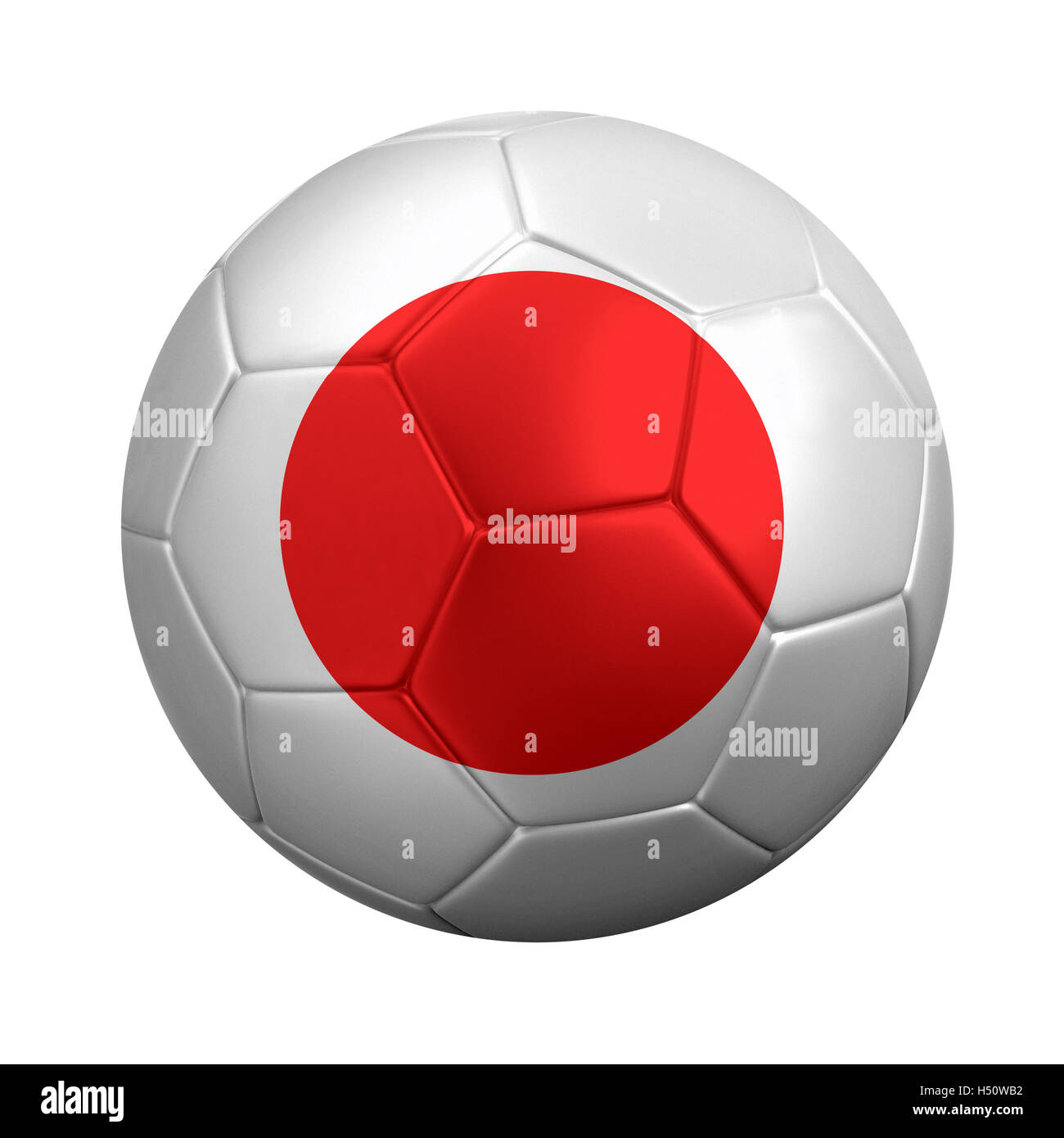 3D rendering of soccer ball wrapped in Japan's national flag. Isolated ...