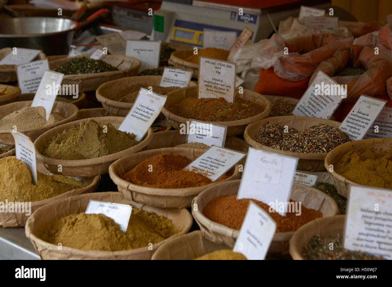 Spices on a French Market Stall Stock Photo - Alamy