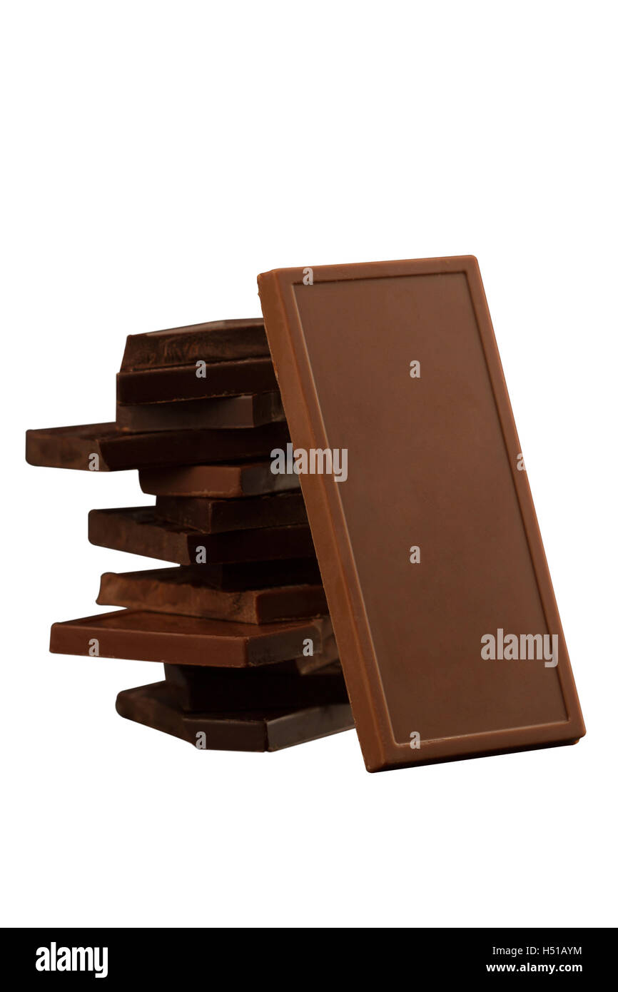 Front view of square shaped chocolate pieces isolated on white ...