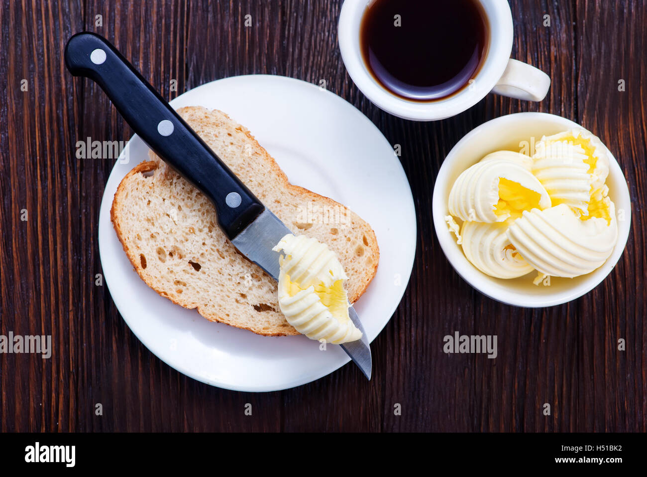 bread and butter for breakfast, breakfast on a table Stock Photo - Alamy
