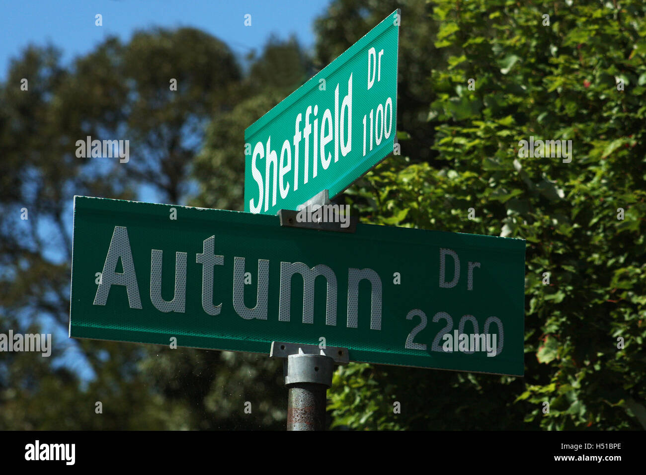 Road signs at intersection in an U.S. city Stock Photo - Alamy