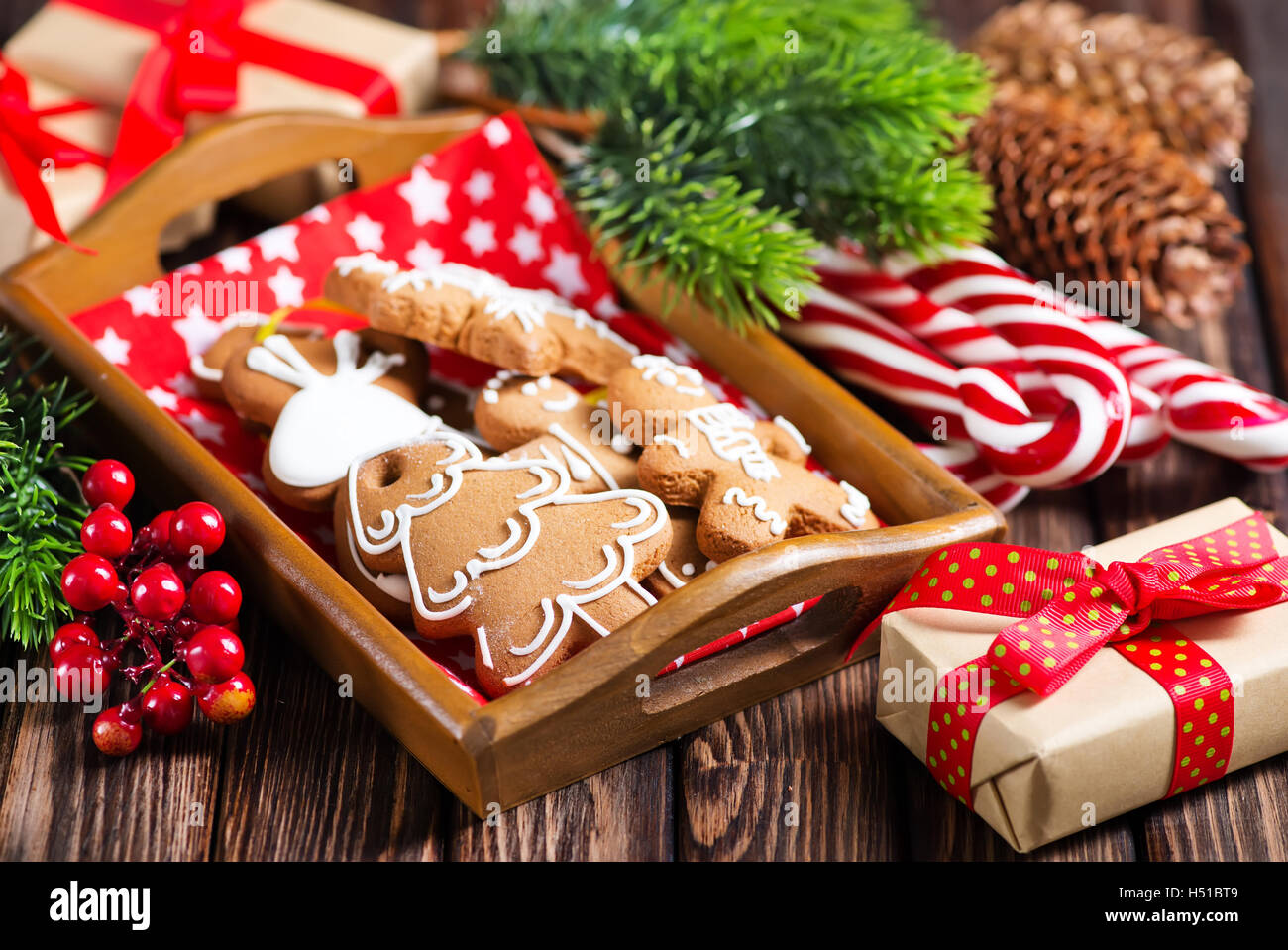 christmas cookies on a table, ginger cookies Stock Photo - Alamy