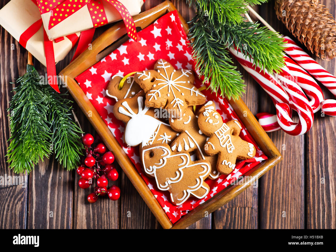 christmas cookies on a table, ginger cookies Stock Photo - Alamy