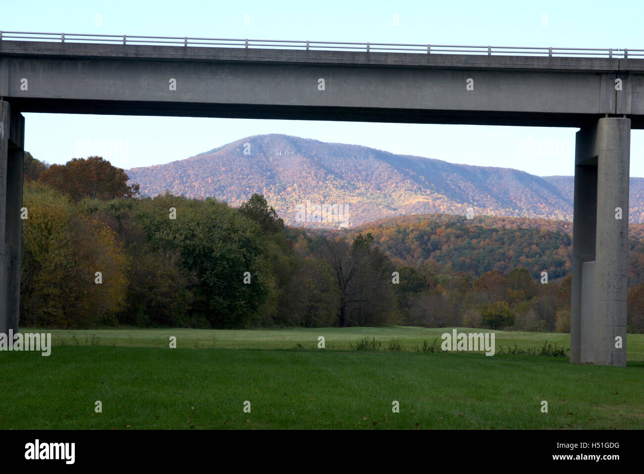 Landscape in Virginia's Blue Ridge Mountains, USA. Large bridge for the ...