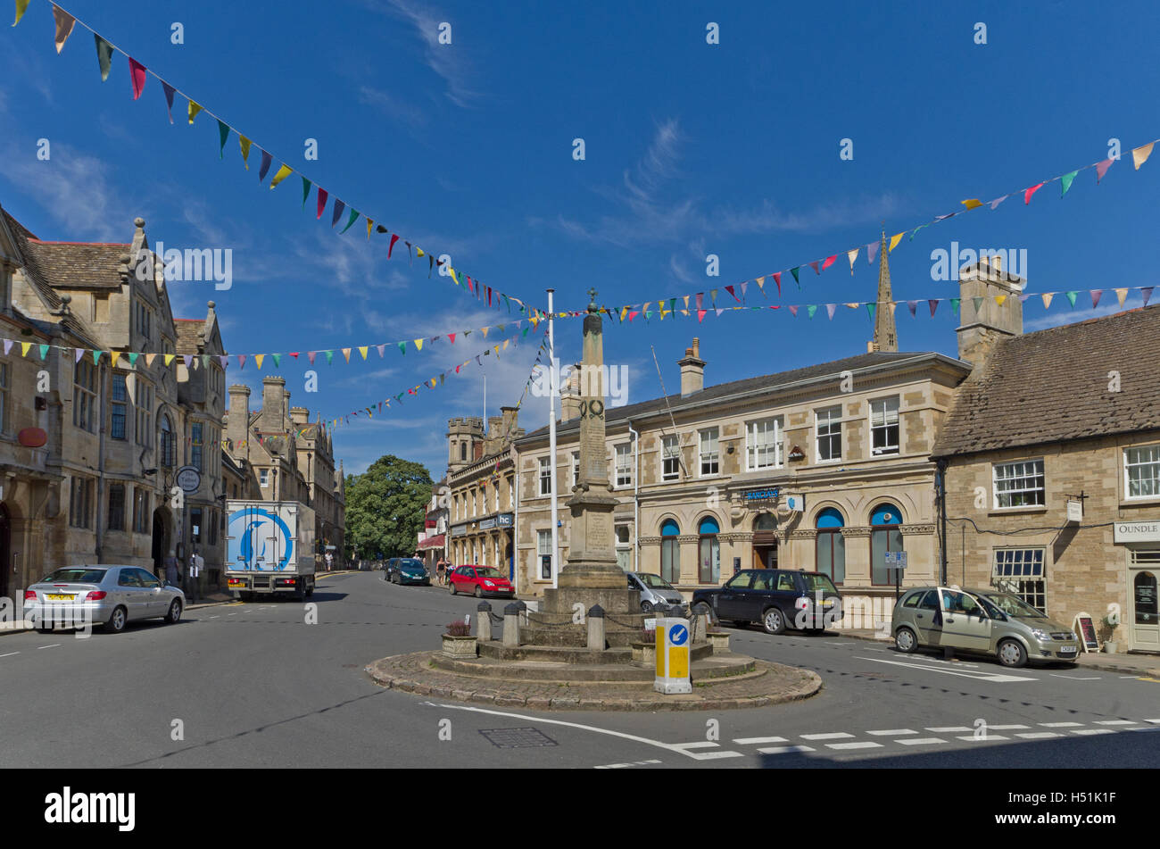 The centre of Oundle, a historic market town in Northamptonshire famous ...