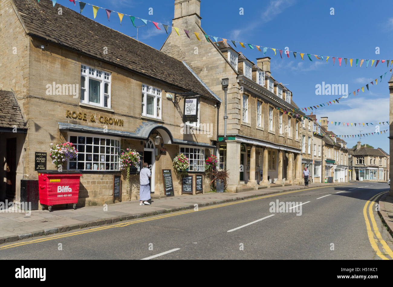 The centre of Oundle, a historic market town in Northamptonshire famous ...