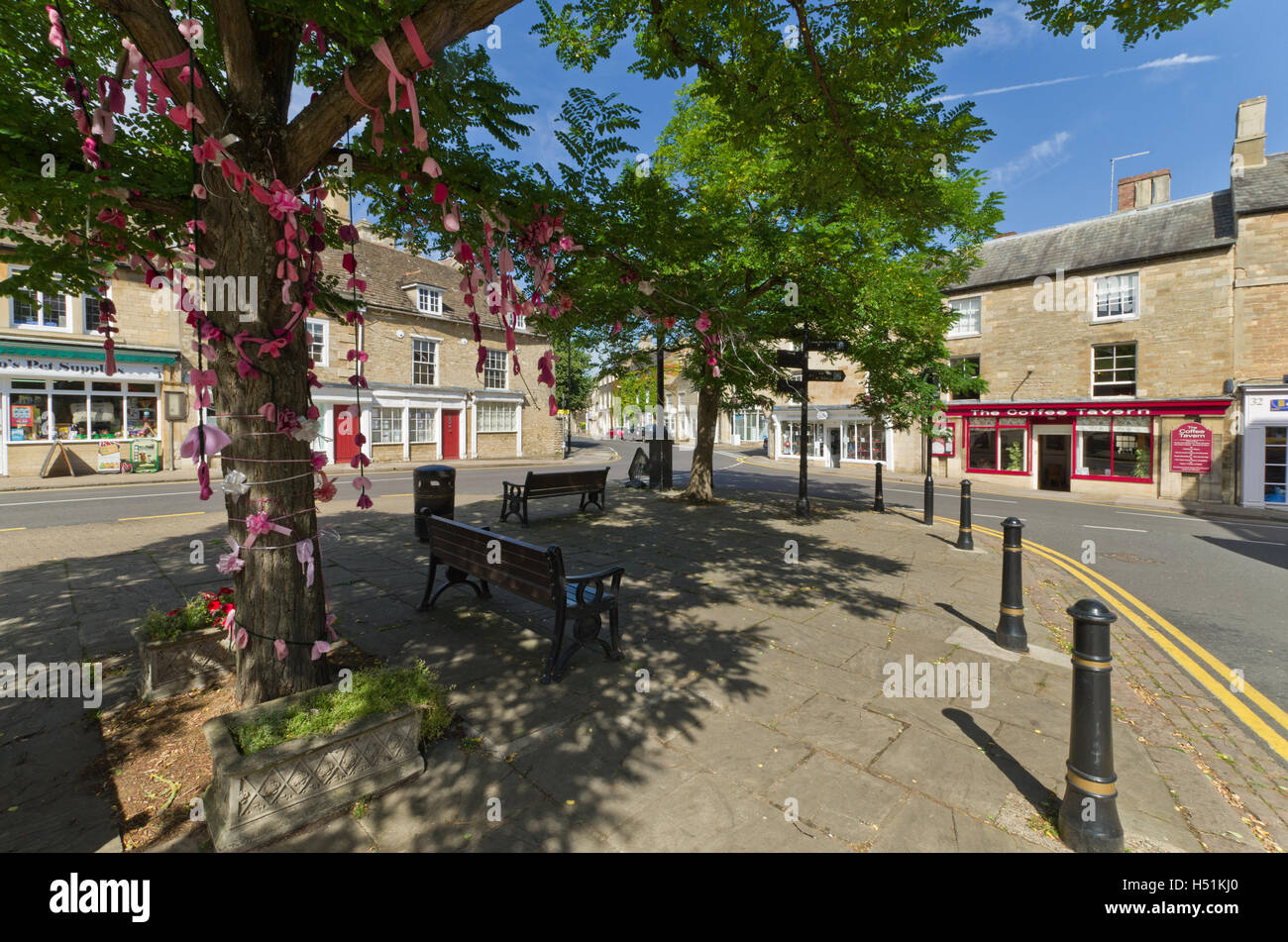 The centre of Oundle, a historic market town in Northamptonshire famous ...