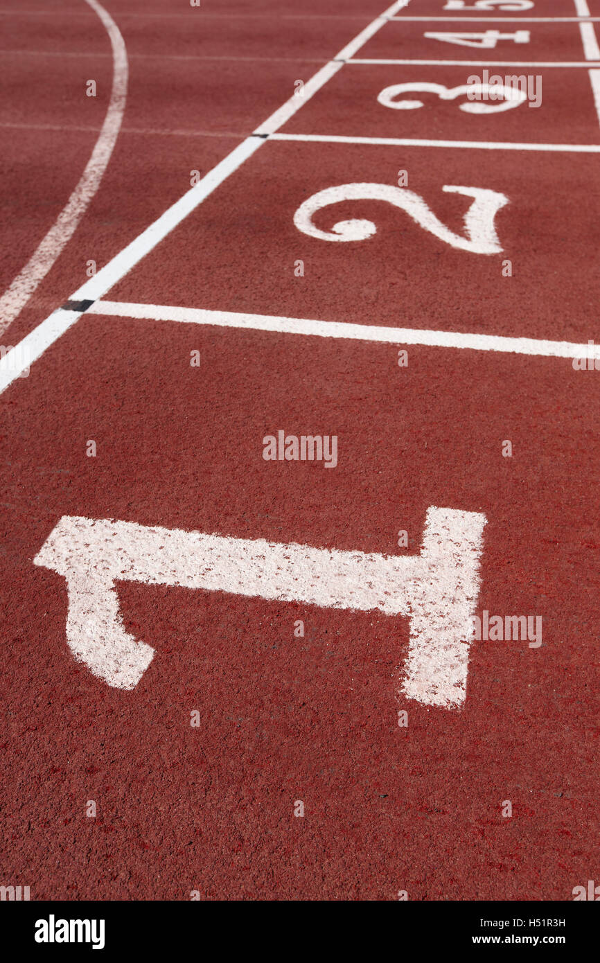 Numbers signpost in an athletic running track. Vertical Stock Photo - Alamy