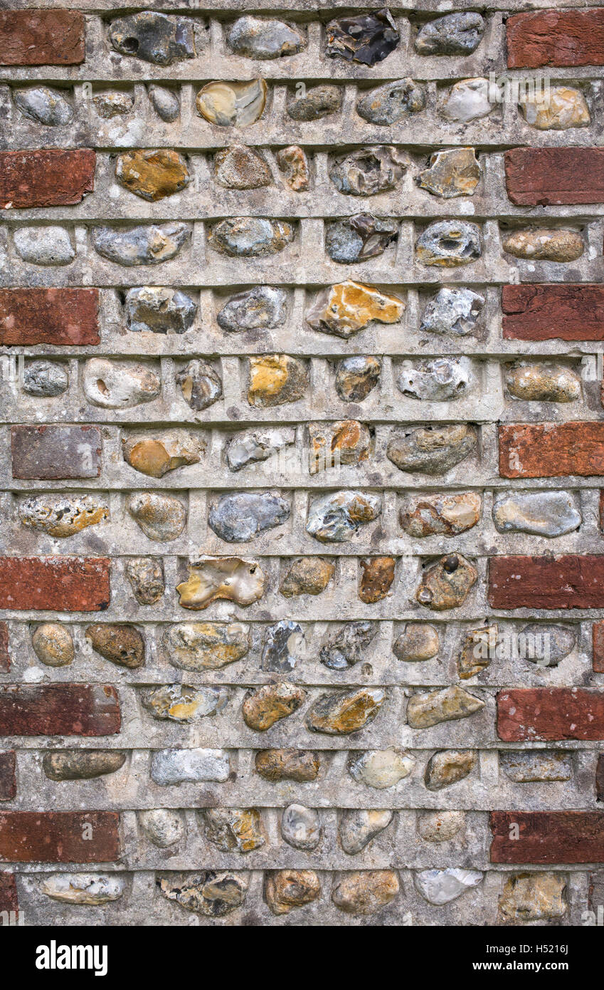 Flint, stone and brick building wall at Weald and Downland open air ...