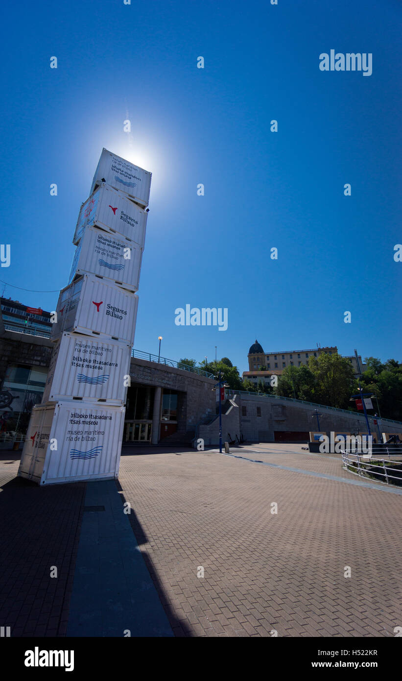 A piece of public art made from shipping containers at the entrance the ...