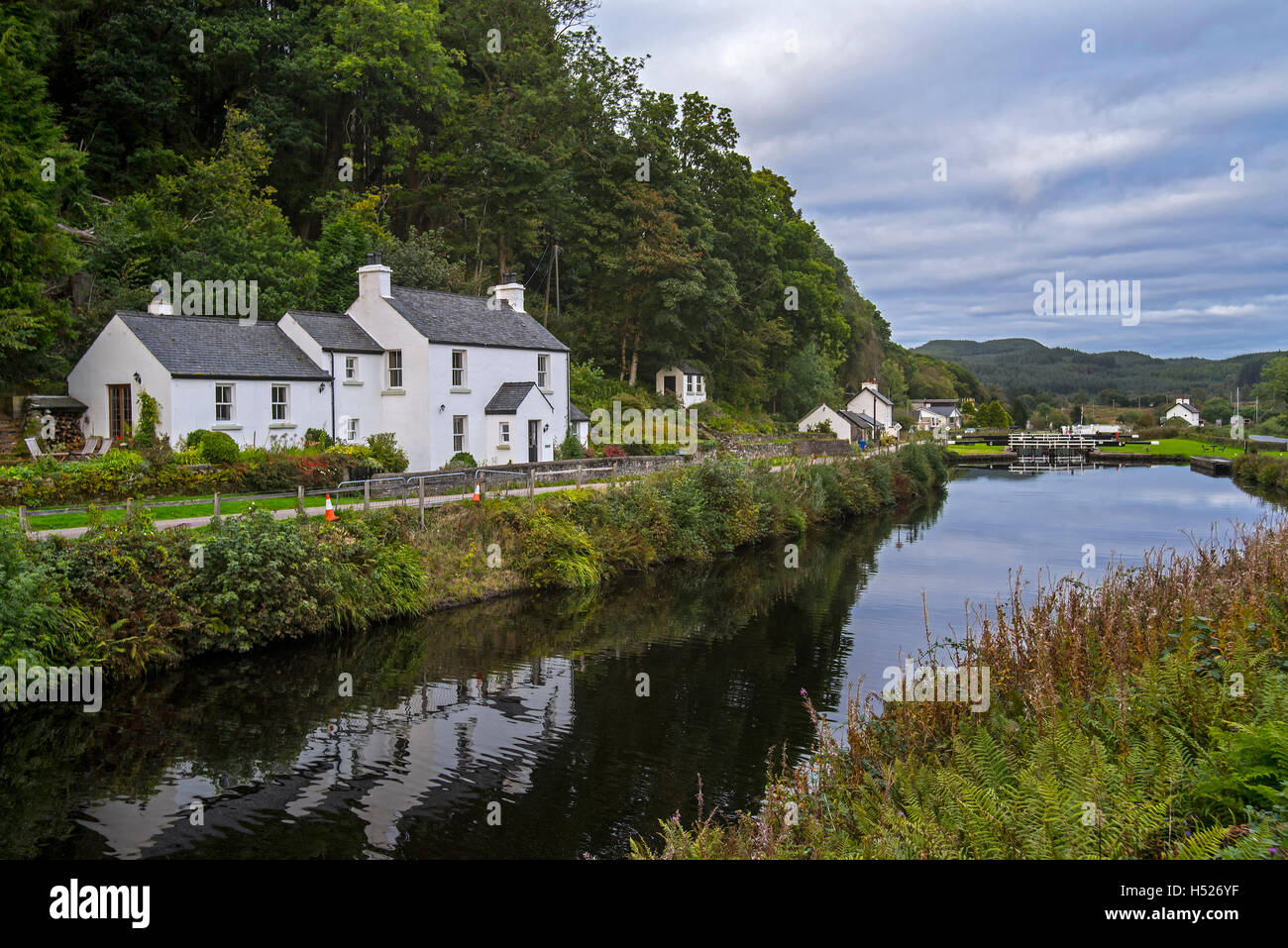 Locks at the village Cairnbaan situated on the Crinan Canal, Argyll and ...
