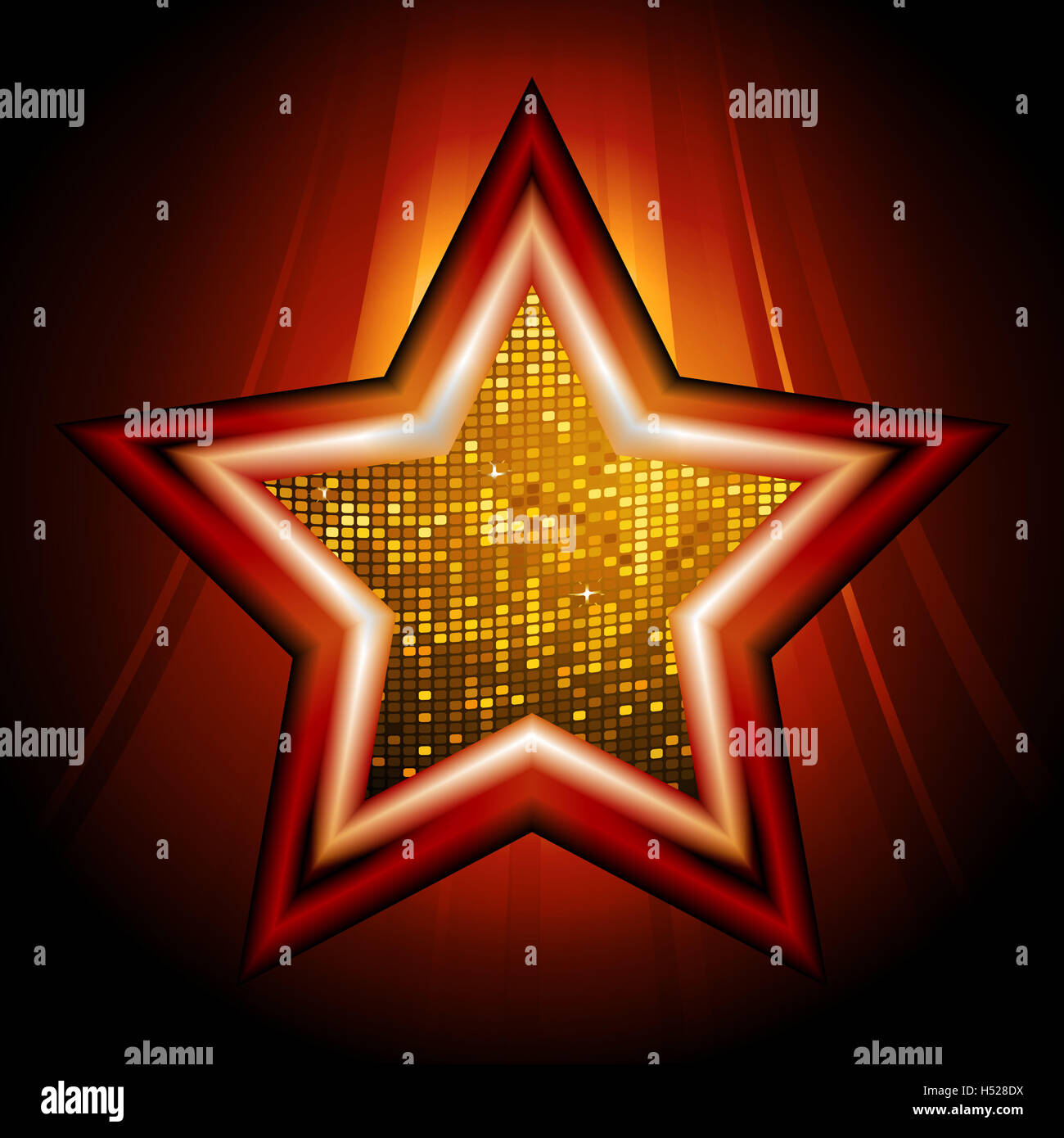Double Red Edge Star with Sparkling Disco Wall Inside Over Red Striped ...