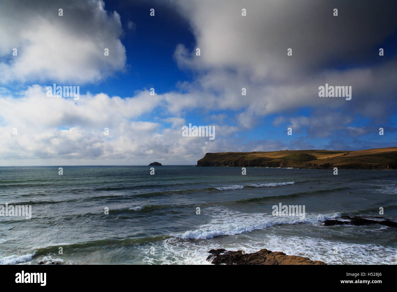Beautiful view over the sea from Polzeath, Cornwall Stock Photo - Alamy