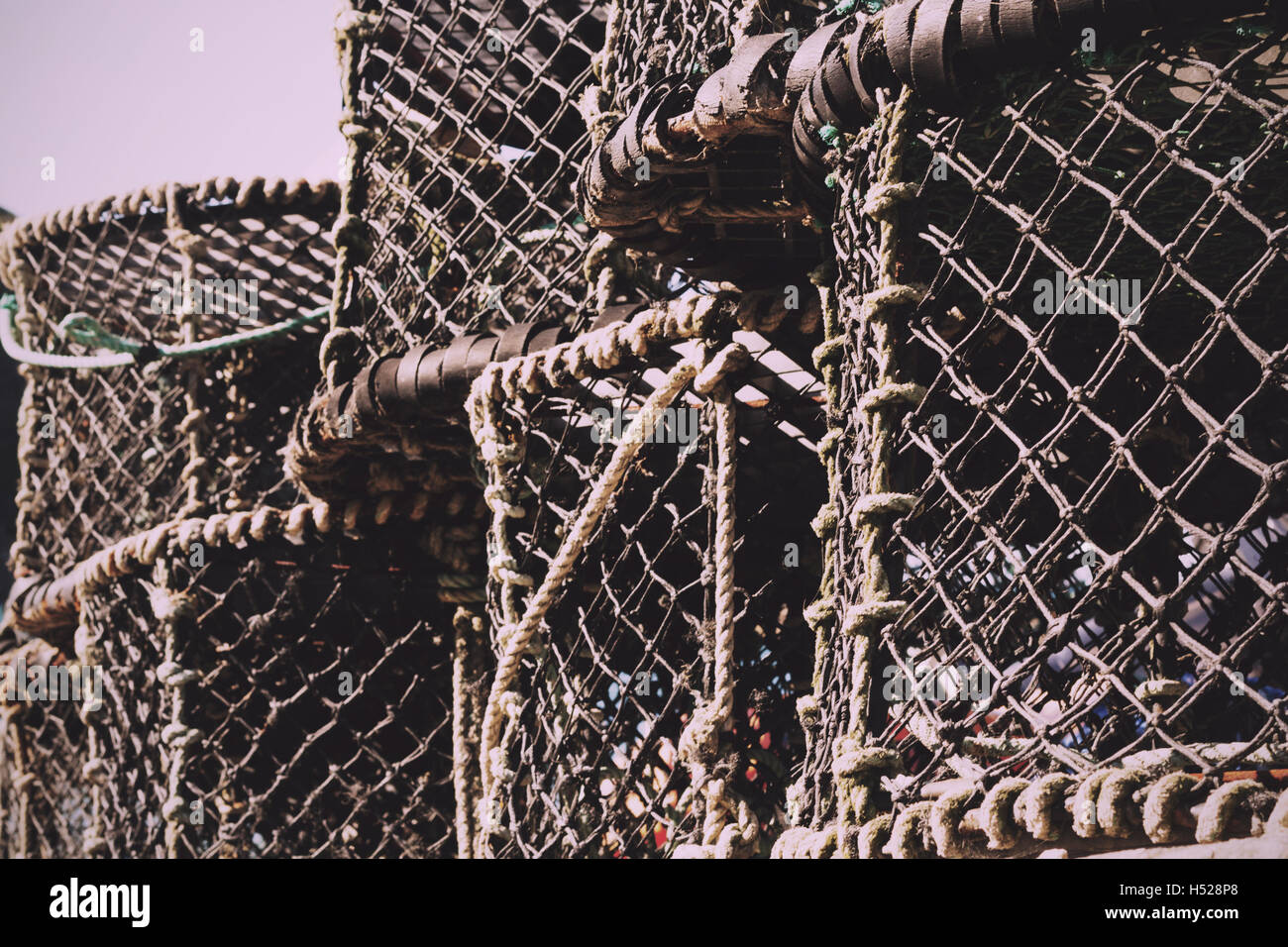 Lobster traps in the harbour, Port Issac, Cornwall Vintage Retro Filter ...