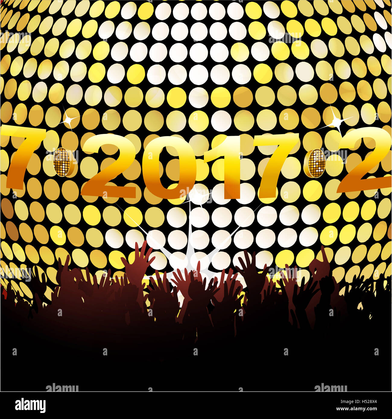 2017 Over Golden Close Up Disco Ball with Crowd background Stock Photo ...