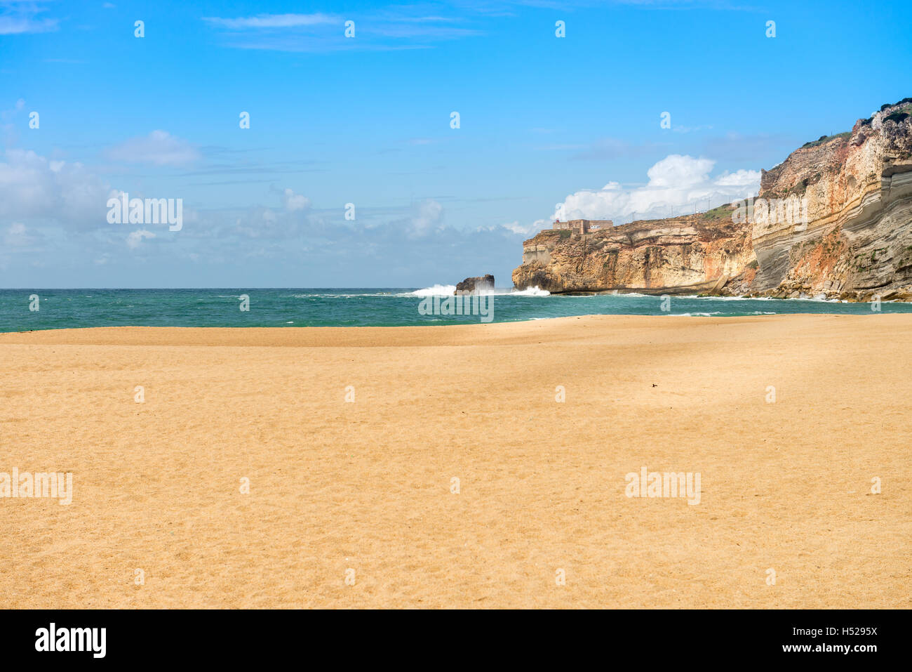 Main beach in Nazare, a surfing paradise town - Nazare, Portugal Stock ...