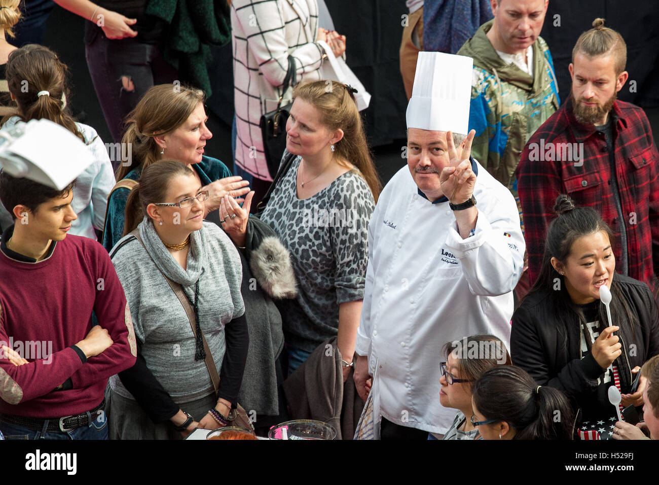 Chef shows victory sigd tt th camera during The Chocolate Show 2016 ...