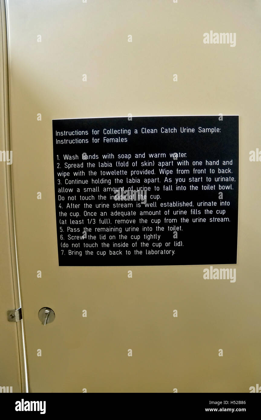 Instructions for obtaining a urine sample for female patients in a ...