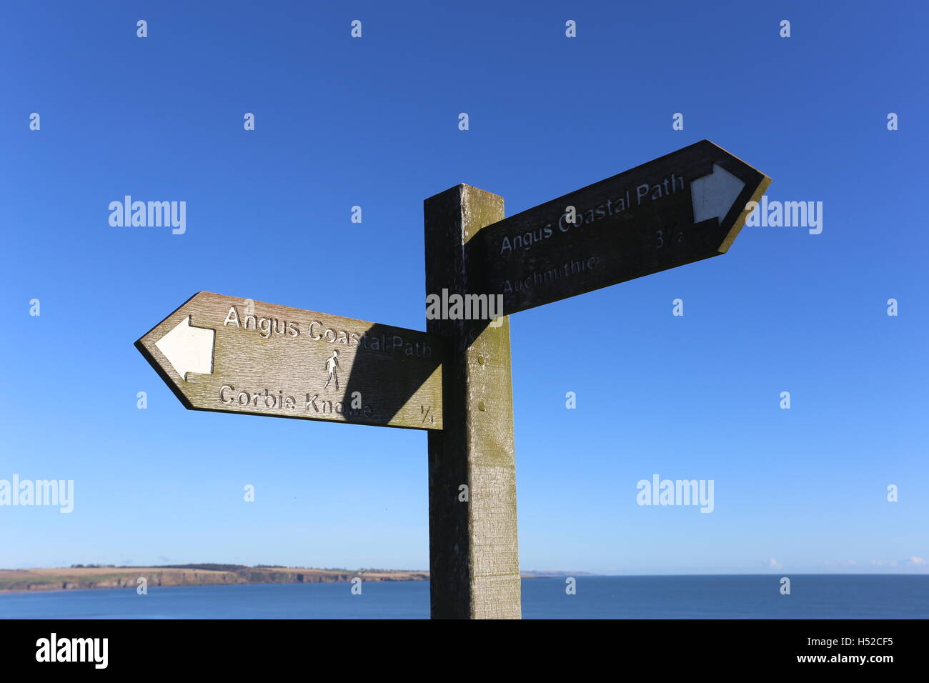 Sign on Angus Coastal Path between Corbie Knowe and Auchmithie Angus ...