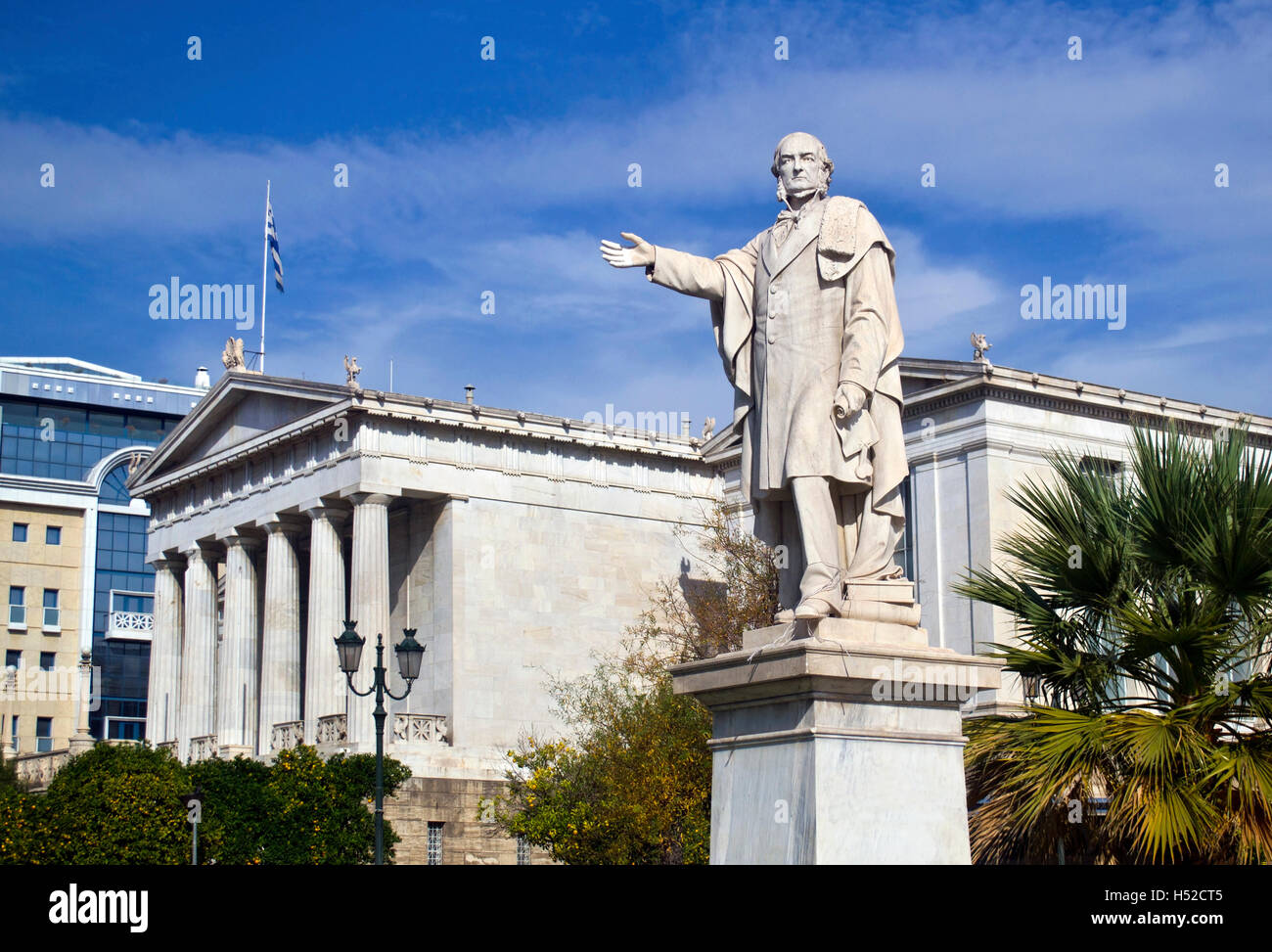 man statue in front of the university of Athens Greece Stock Photo - Alamy
