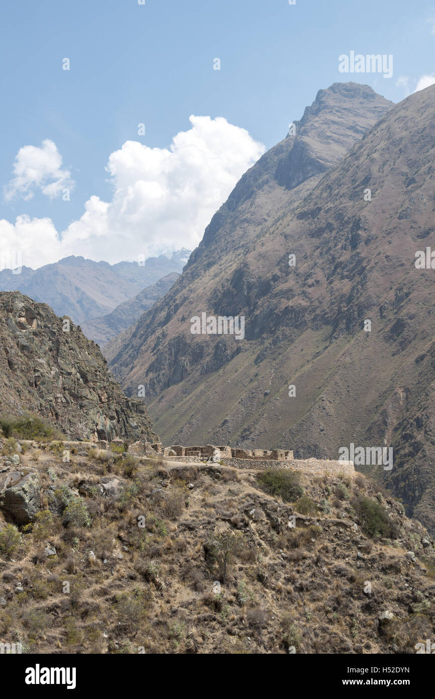 View from afar with Andes Mountains in the background of the Huillca ...