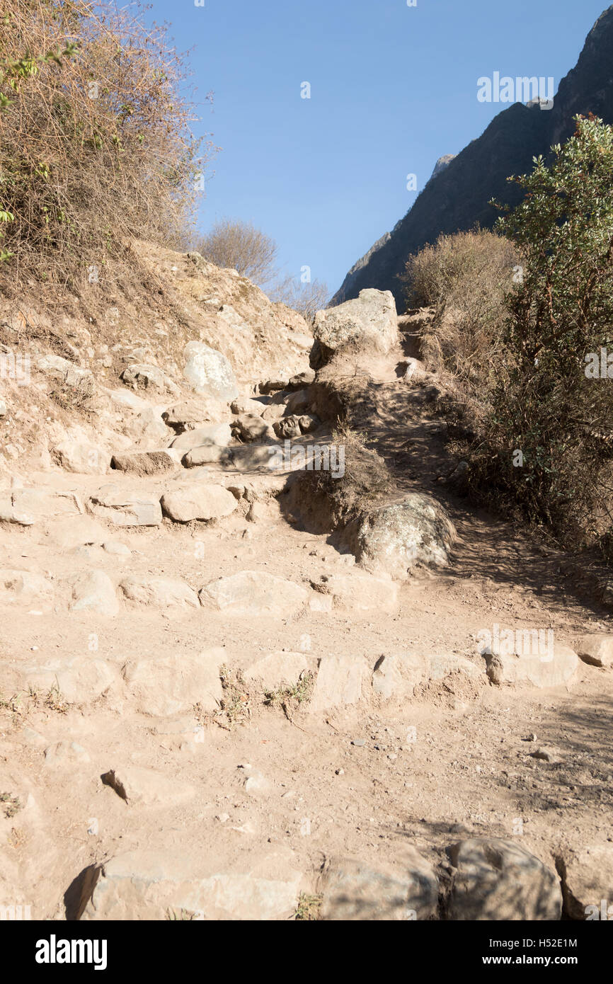 Detail of the rocky, stony steps along the Inca Trail in the Sacred ...