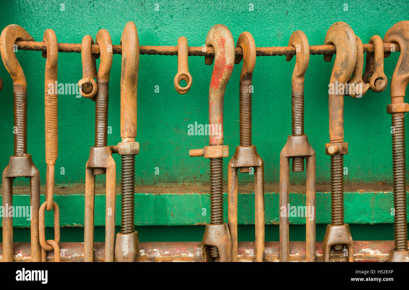 Shipping container boat turnbuckles Stock Photo - Alamy