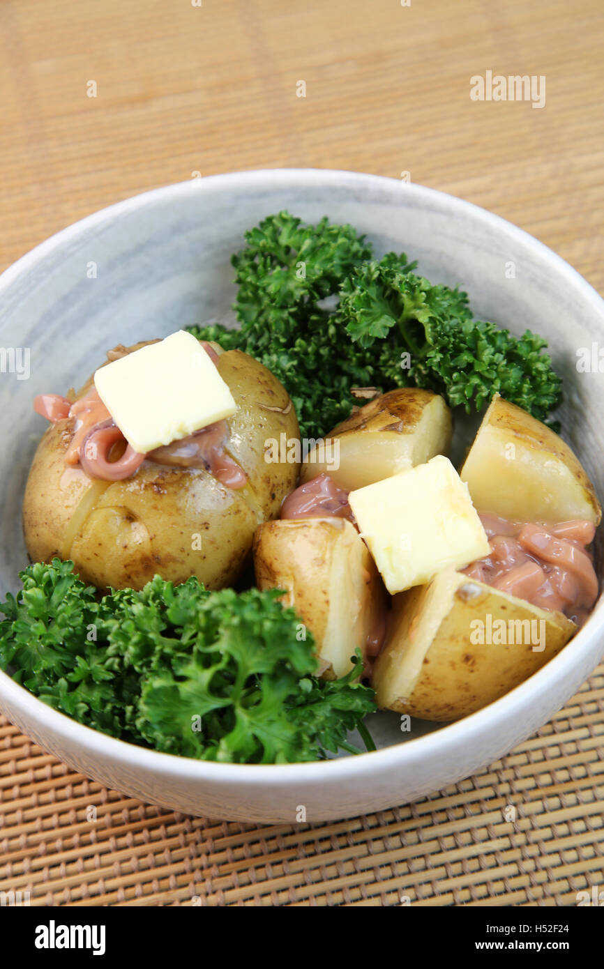 Steamed potato with butter and salted fish guts Stock Photo - Alamy