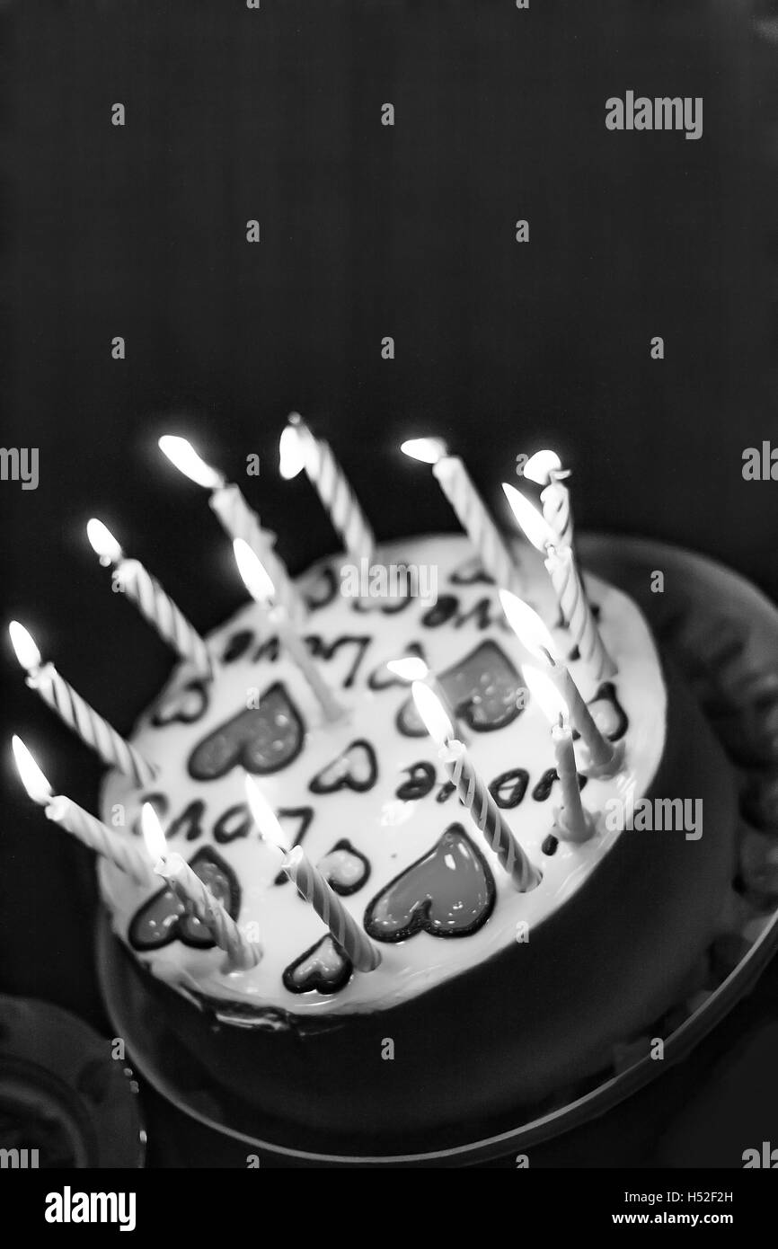 Birthday cupcake on table Black and White Stock Photos & Images - Alamy