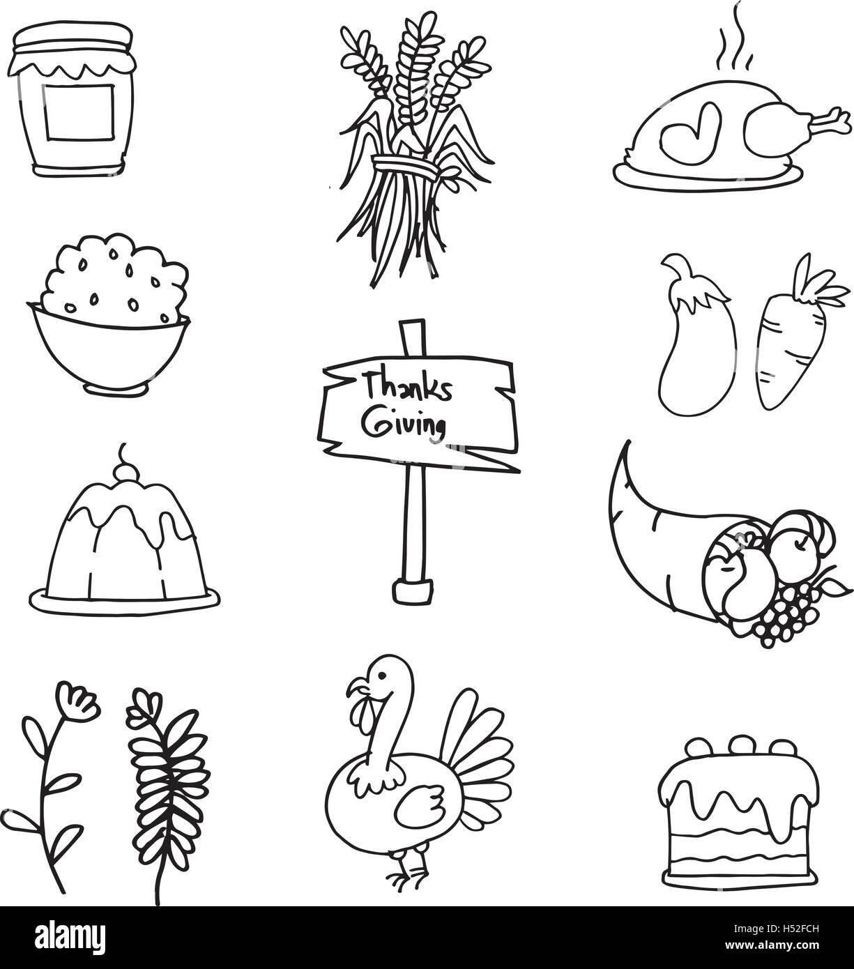 Thanksgiving set doodles hand draw Stock Vector Image & Art - Alamy