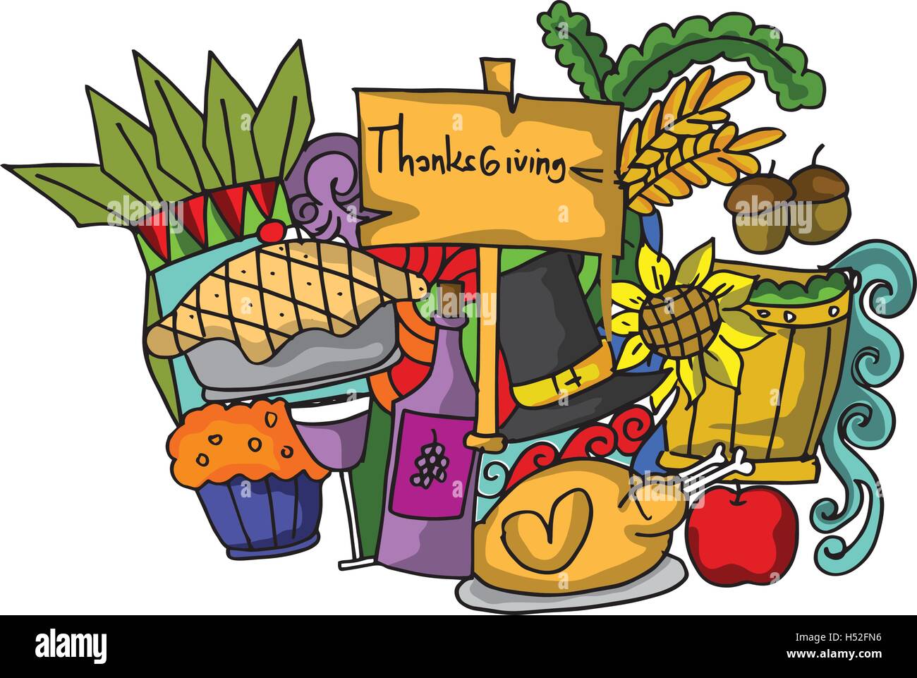 Doodle of thanksgiving color cartoon Stock Vector Image & Art - Alamy