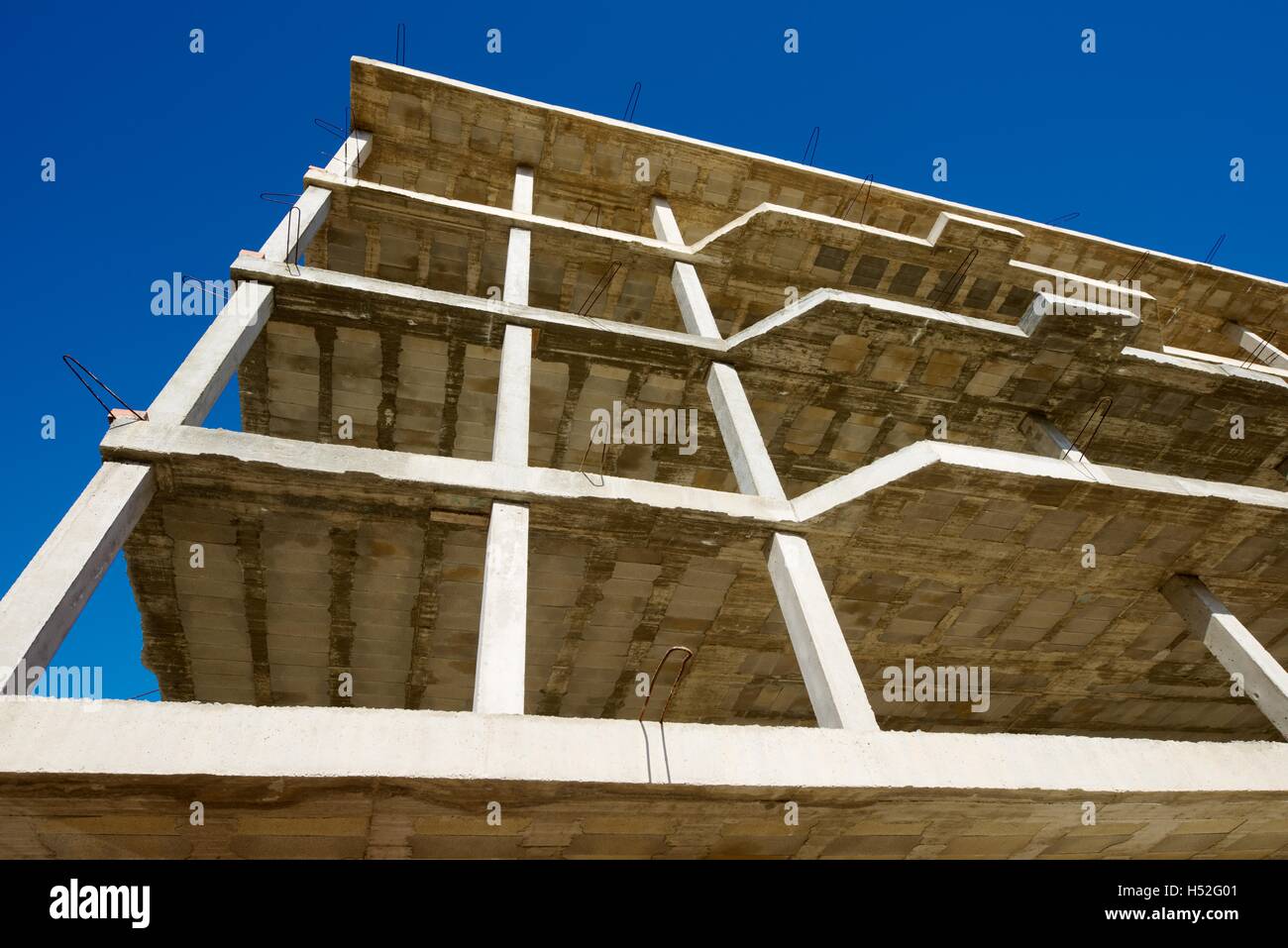 Reinforced concrete slabs of a residential building under construction ...