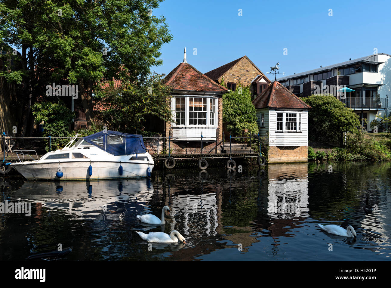 Gazebos overlooking River Lee, Ware, Hertfordshire Stock Photo - Alamy